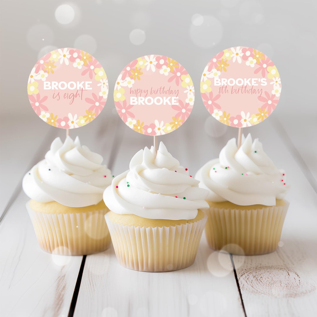 Daisy Cupcake Toppers, Flower Cake Topper, Floral Girl Birthday Cupcake ...
