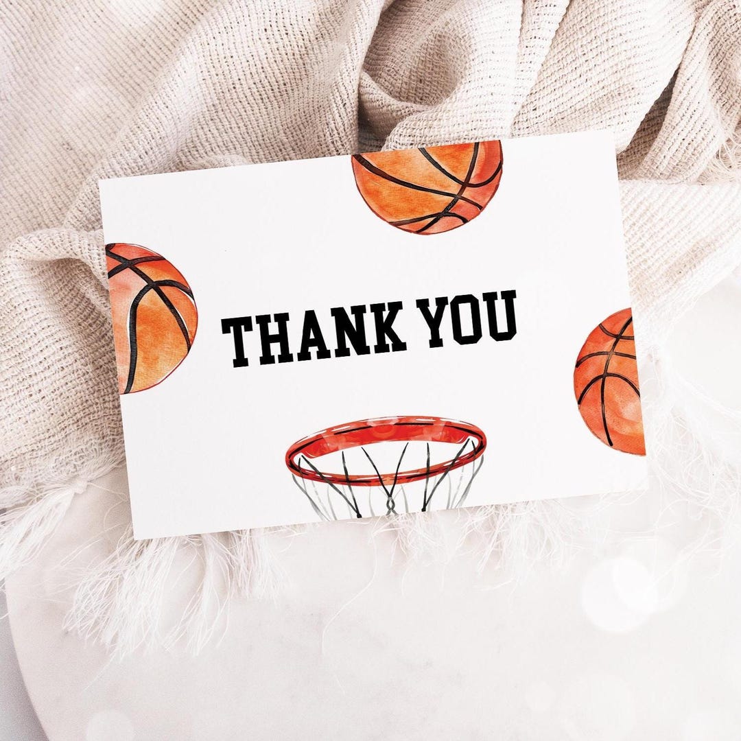 Basketball Thank You Card, Rookie Year Flat Thank You, 5x3.5 Basketball ...