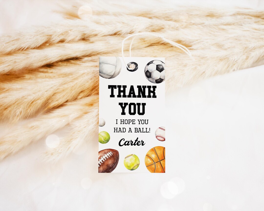 Editable Sports Birthday Party Favor Tag, Sports Theme Thank You Tags ...