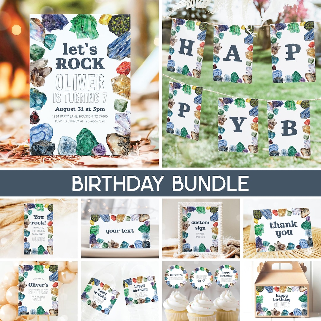 Geology Birthday Party Bundle, Dig Party Rock Invitation, Geode Crystal ...
