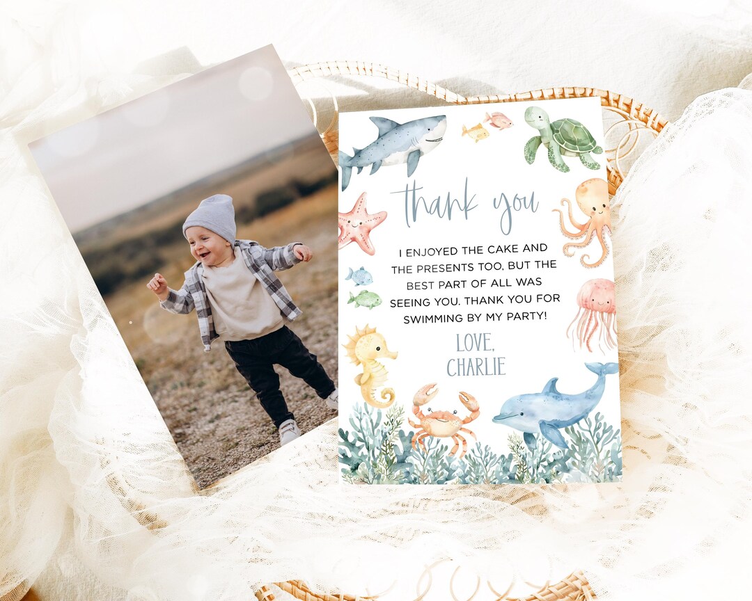 Under the Sea Thank You Card Dolphin Shark Fish Ocean Photo Thank You ...
