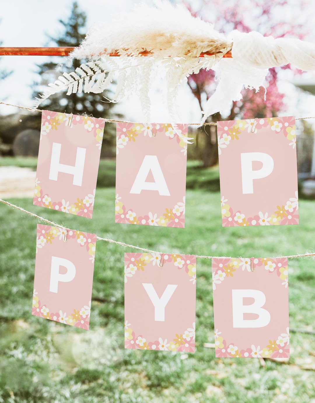 Daisy Happy Birthday Banner, Flower Party Banner, Printable Daisies ...