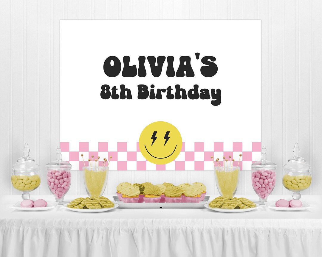 Editable Smiley Face Backdrop Banner Template One Happy Girl Party ...