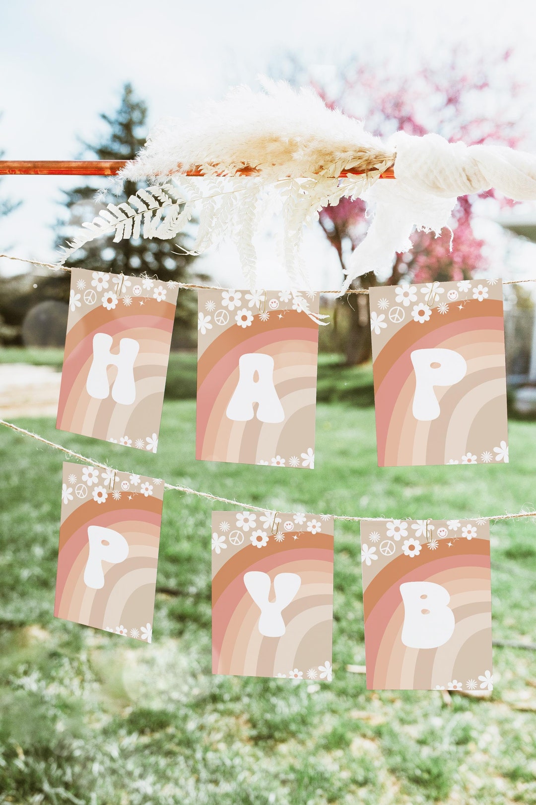 Groovy Happy Birthday Banner Boho Groovy Flower Power Party High Chair ...