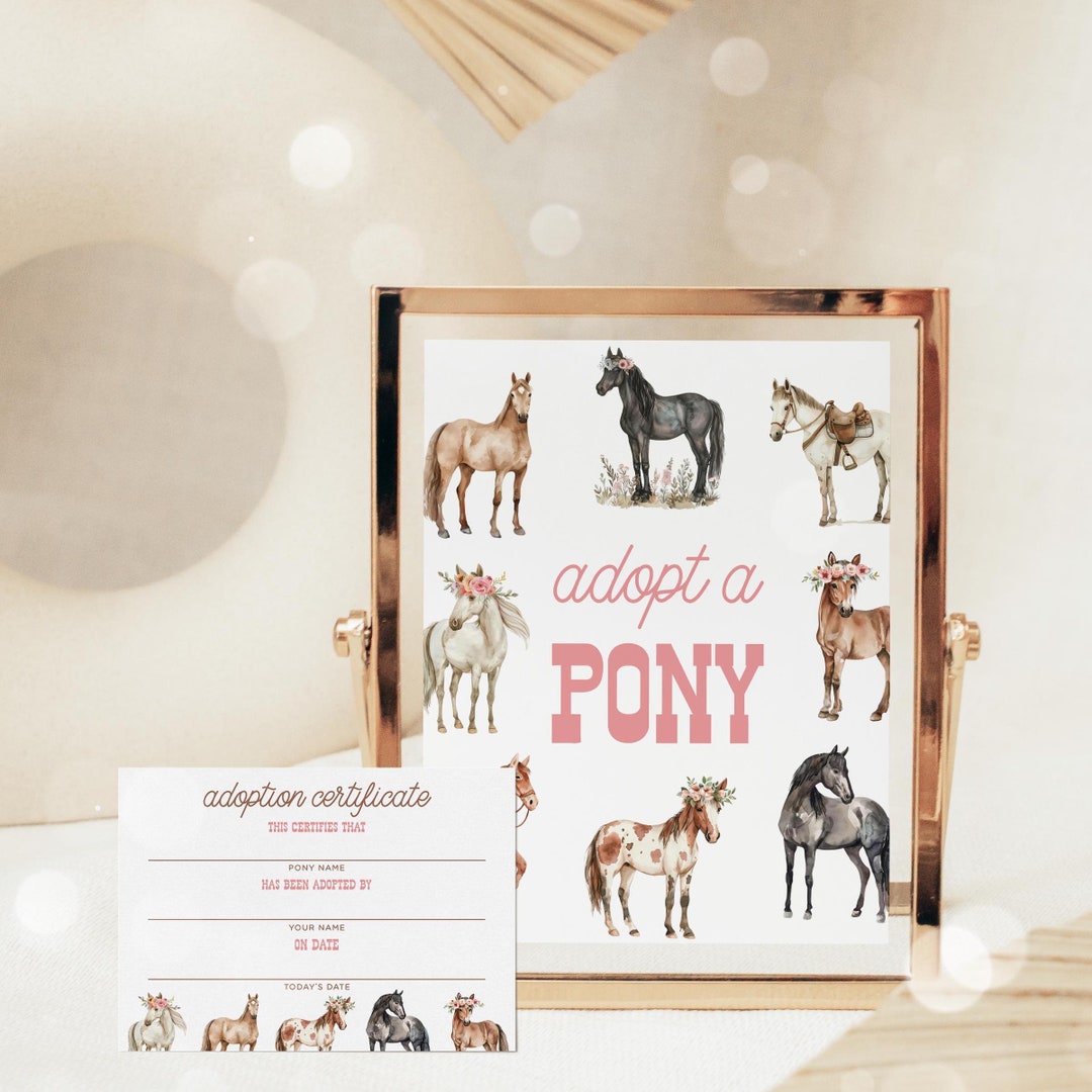 Adopt a Pony Birthday Sign, Horse Adoption Certificate, Pony Adoption ...