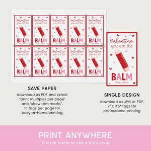 Lip Balm Valentines Day Tag, Lip Gloss Valentine Teacher Team Class ...