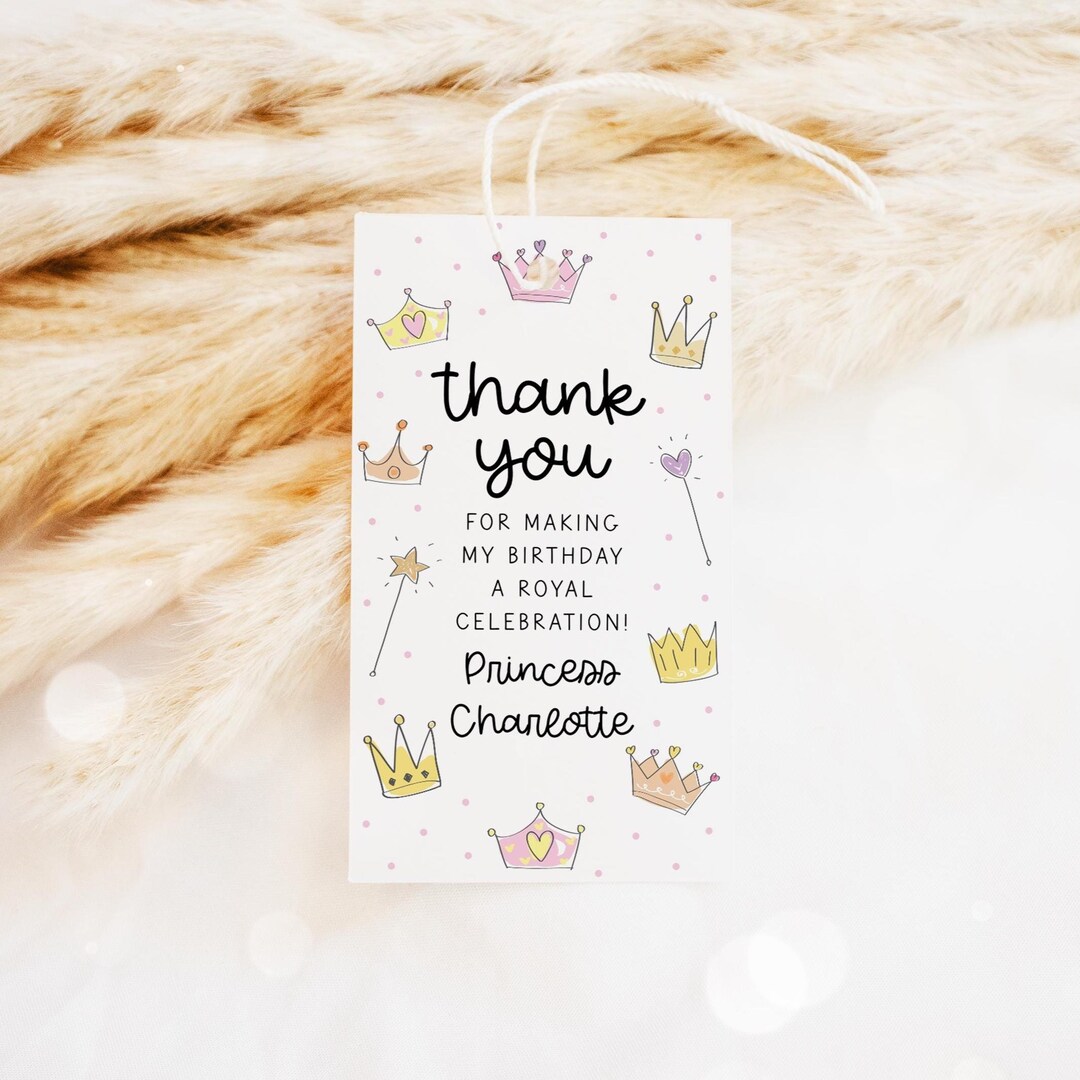 Princess Favor Tag, Royal Celebration Girl Birthday Thank You Tags ...