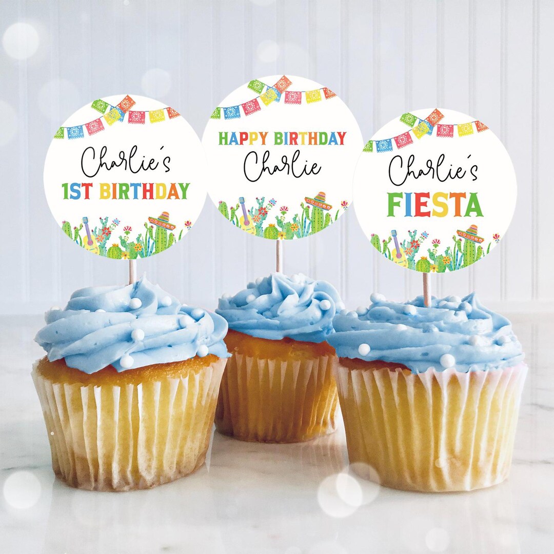 Fiesta Cupcake Toppers, First Fiesta Three-esta Cake Topper, Mexican ...