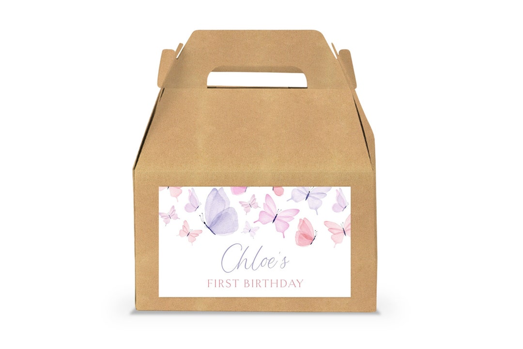 Editable Butterfly Birthday Gable Box Label, Butterfly Party Favor Box ...