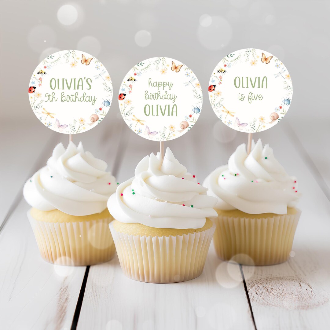 Bug Cupcake Toppers, Insect Cake Topper, Nature Party Girl Birthday ...