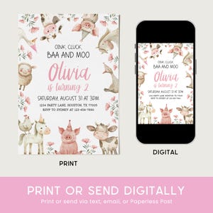 Baa Oink Moo I'm Two Invitation, Farm Girl 2nd Birthday Party, Barnyard ...