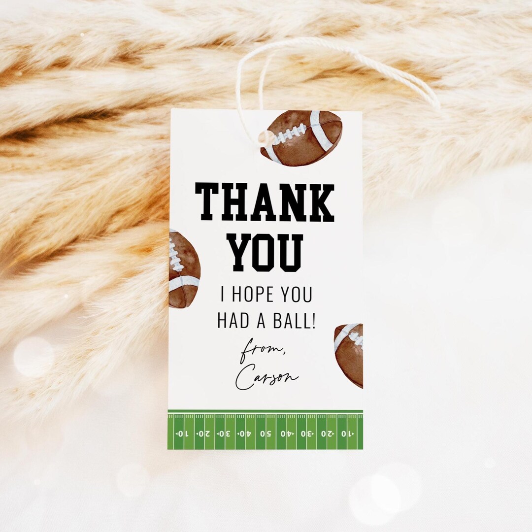 Football Favor Tag, First Year Down Birthday Thank You Tag, Football ...