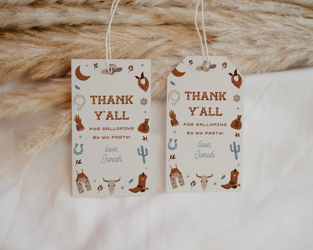 Editable First Rodeo Birthday Party Favor Tag, Cowboy Thank You Tag ...