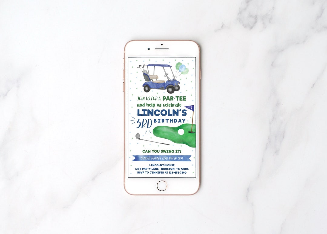 Editable Golf Birthday Digital Invitation Boy Golfing Par-tee Birthday ...
