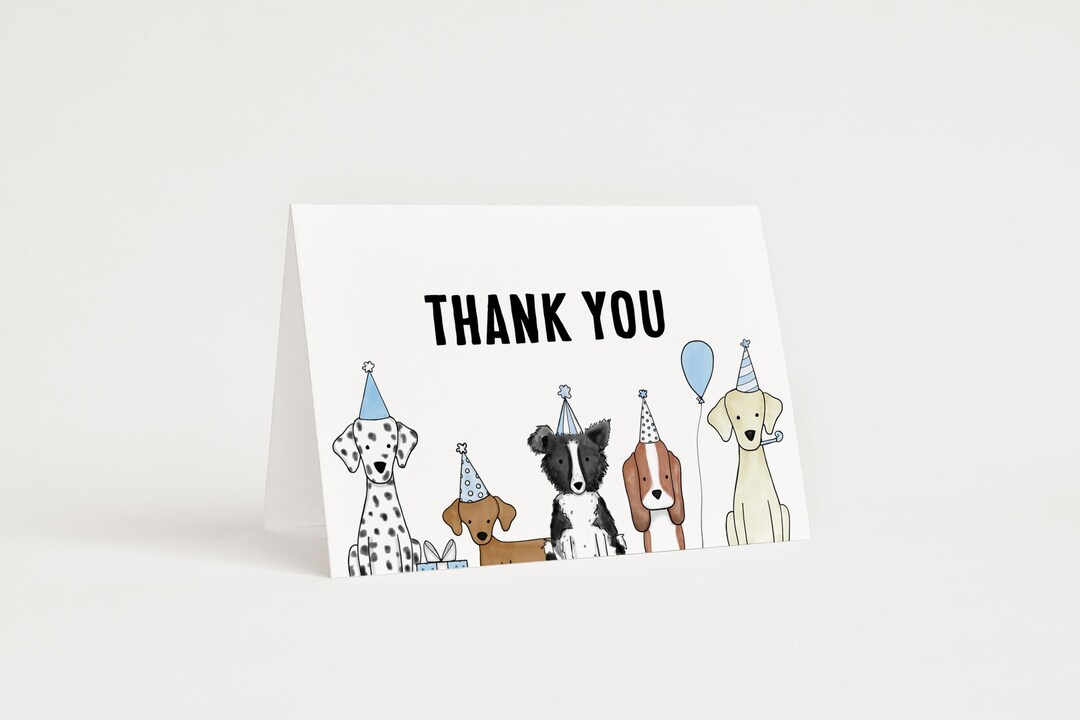 Editable Dog Thank You Card, Puppy Party Folded Thank You Card, Dog ...