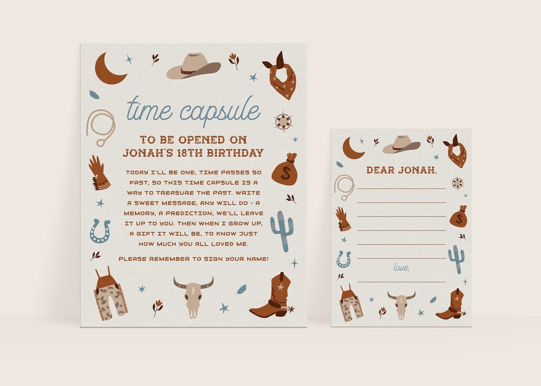 Editable First Rodeo Time Capsule, Western Cowboy Birthday Guest Book ...