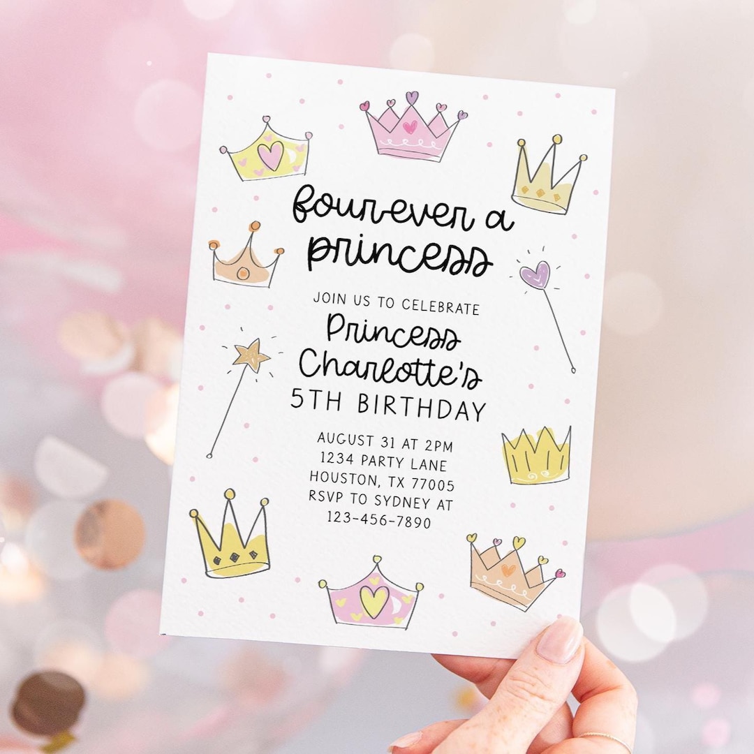 Four-ever a Princess Invitation, Princess Girl 4th Birthday Party ...