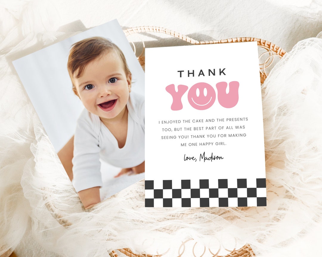 Editable One Happy Girl Thank You Card, One Happy Babe Photo Thank You ...