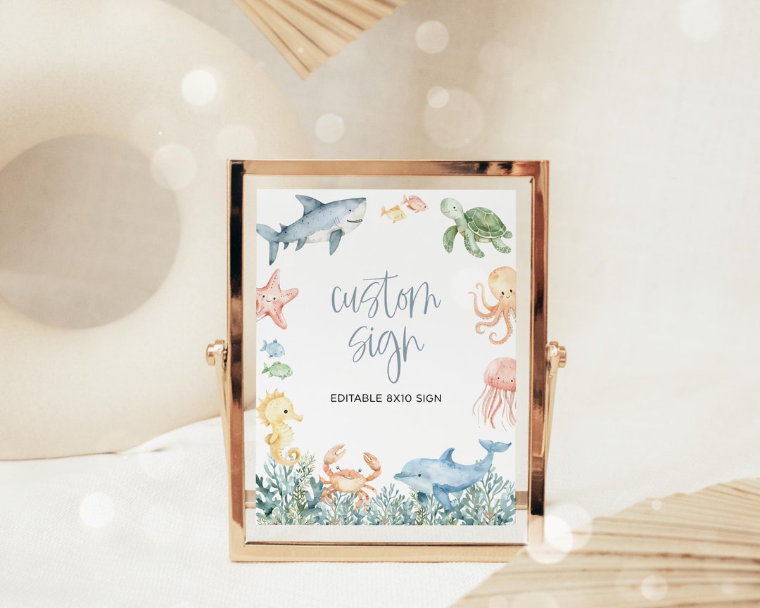 Editable Under the Sea Custom Sign Dolphin Shark Fish 8x10 Customizable ...