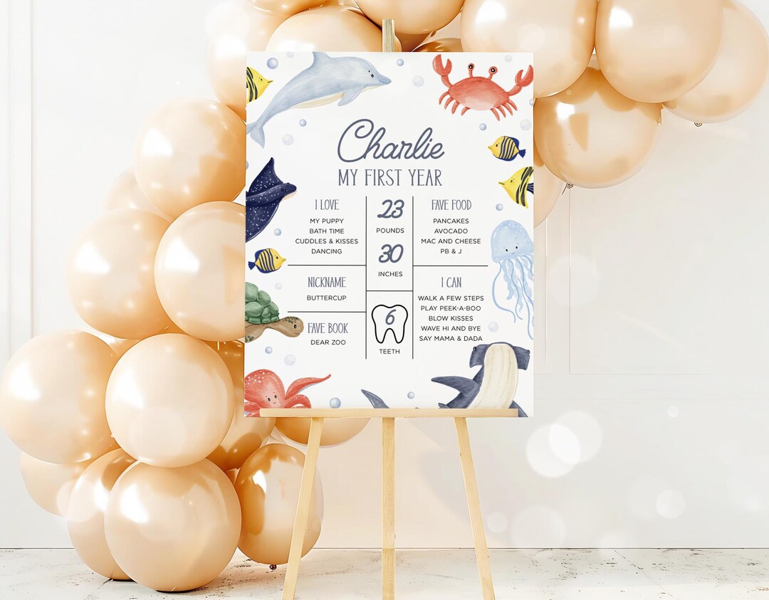 Under the Sea 1st Birthday Milestone Poster Sign Dolphin Shark Fish ...