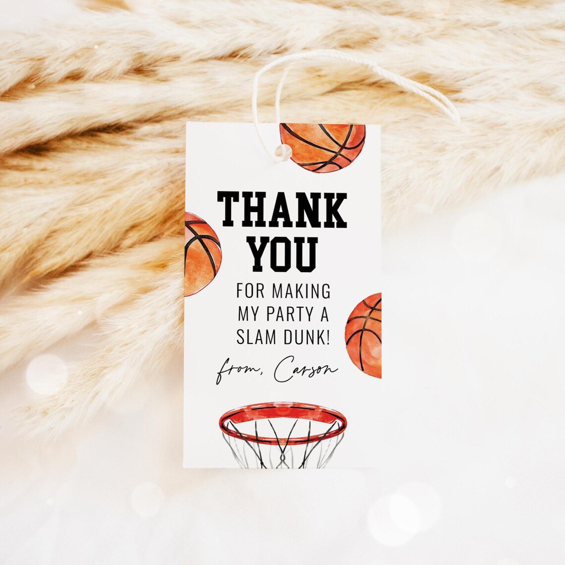 Basketball Favor Tag, Rookie Year Birthday Thank You Tag, Basketball ...