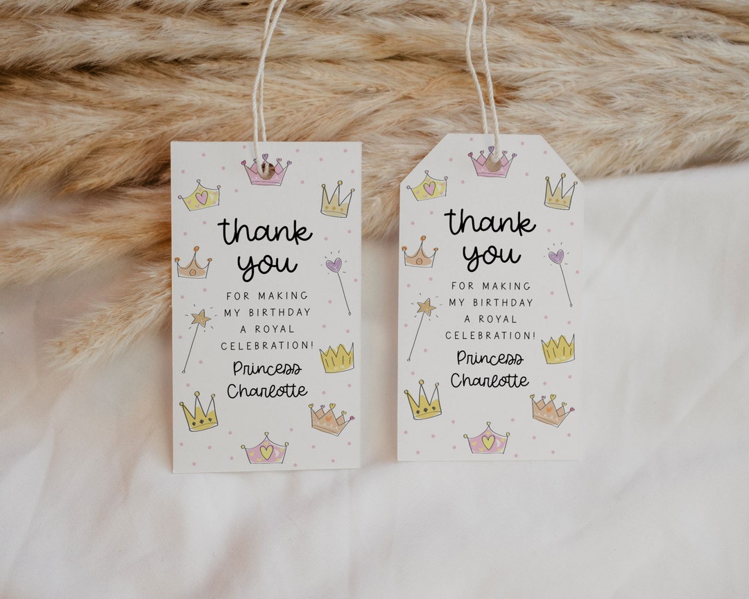 Editable Princess Birthday Party Favor Tag Royal Celebration Thank You ...