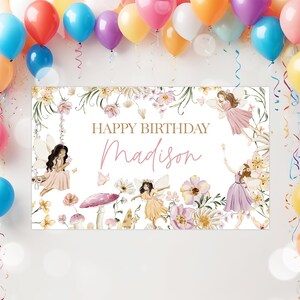Fairy First Birthday Backdrop Fairy Banner Fairy Party Tapestry ...