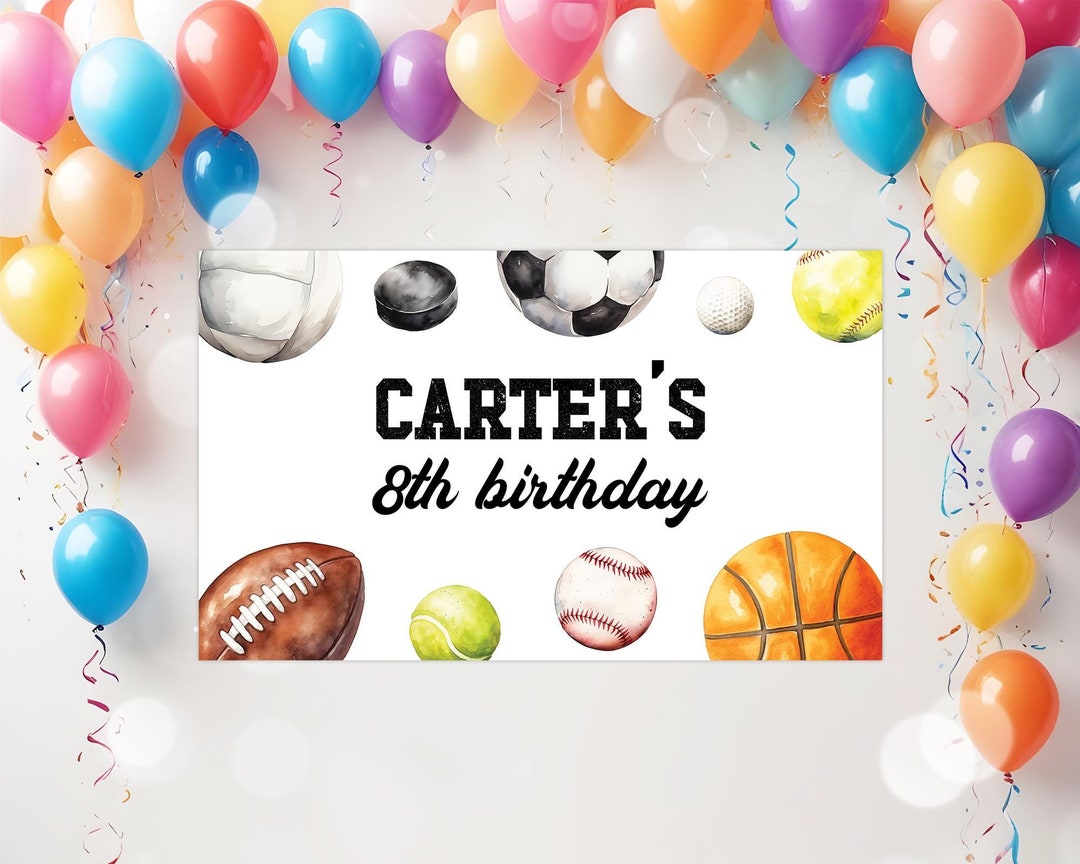 Sports Birthday Backdrop Sports Theme Birthday Banner Rookie Year Party ...