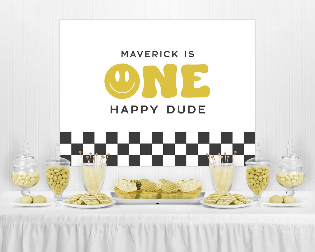 Editable One Happy Dude Backdrop Banner Template One Happy Dude Party ...