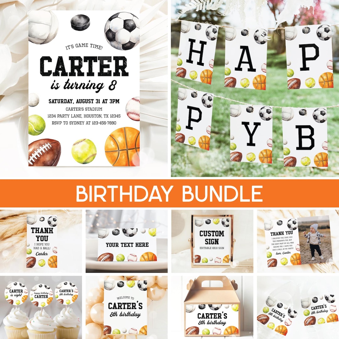 Sports Birthday Party Bundle, Sports Invitation, Sports Theme Party ...
