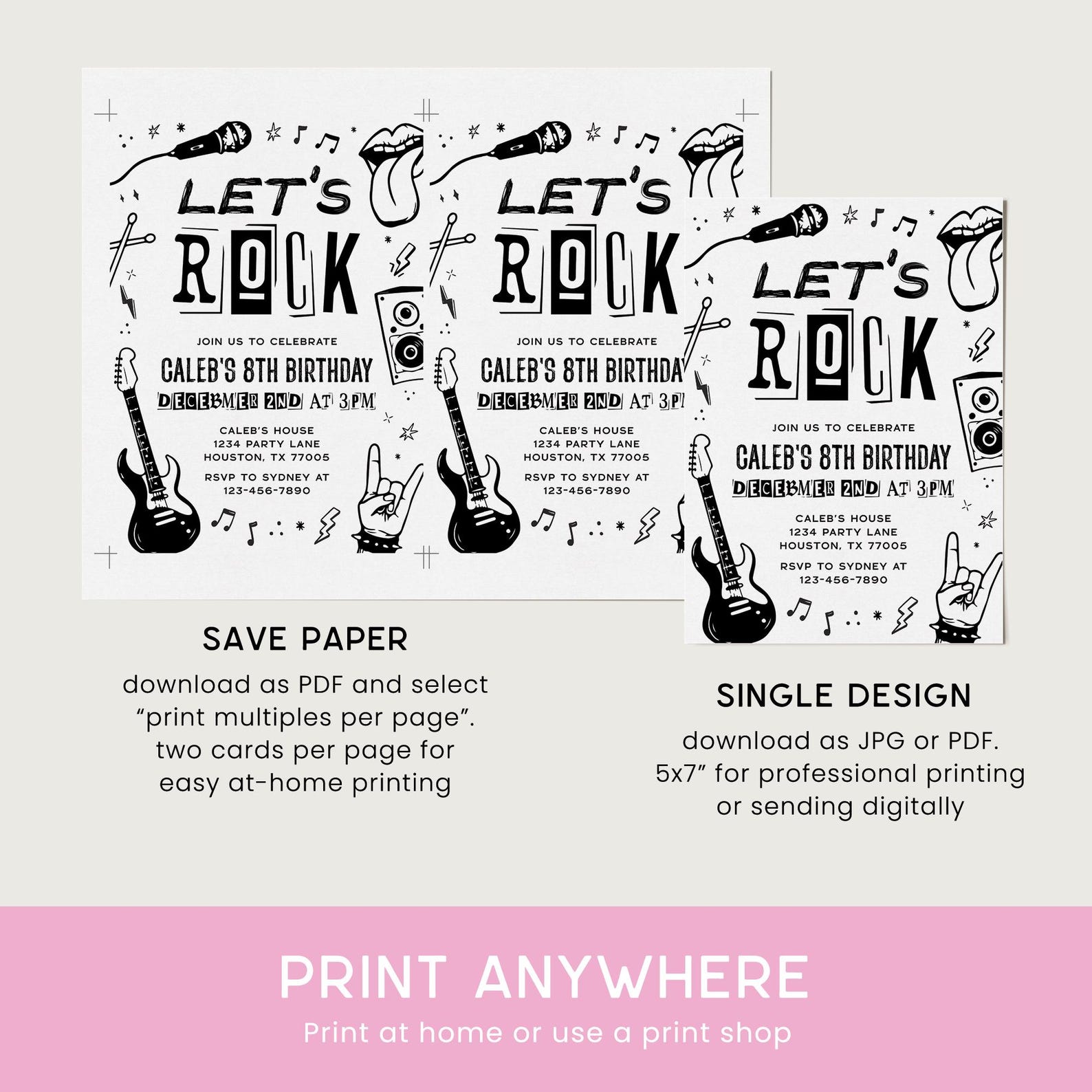 Rock and Roll Birthday Invitation, Let's Rock Invite, Rock ’N Roll ...