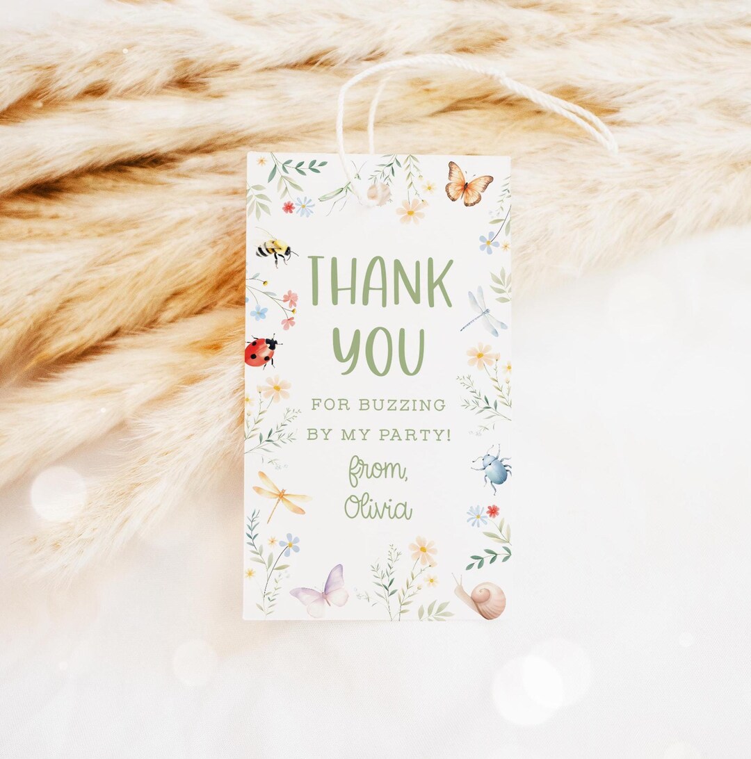 Bug Favor Tag, Insect Girl Birthday Thank You Tags, Nature Party Goodie ...