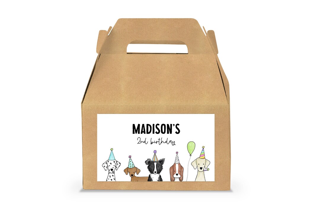 Editable Dog Birthday Gable Box Label Puppy Carrier Favor Box Label ...