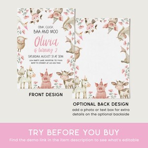 Baa Oink Moo I'm Two Invitation, Farm Girl 2nd Birthday Party, Barnyard ...