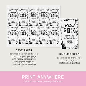 Rock and Roll Favor Tag, Rock N Roll Thank You Tags, Music Theme Goodie ...