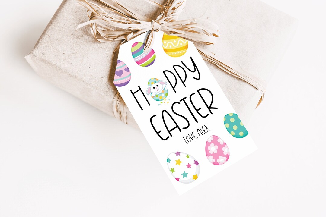 Editable Hoppy Easter Favor Tag, Easter Gift Tag, Easter Basket Tag ...