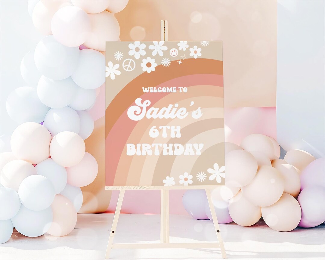 Groovy Welcome Sign, Editable Flower Power Girl Birthday Welcome Sign ...