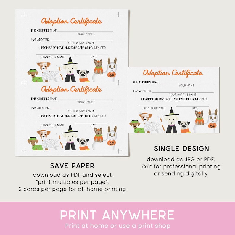 Halloween Adopt a Puppy Birthday Sign, Puppy Adoption Certificate ...