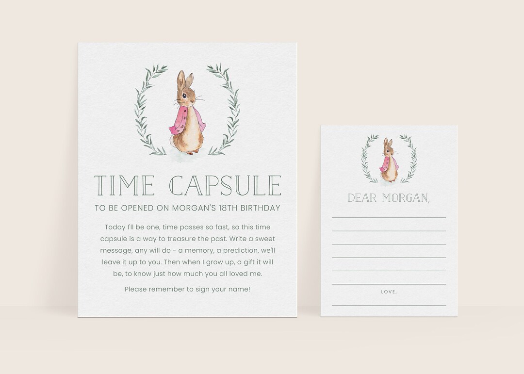 Editable Flopsy Bunny Time Capsule, Pink Peter Rabbit Birthday Guest ...