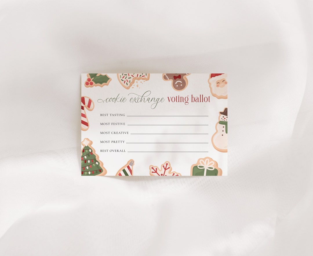 Editable Christmas Cookie Exchange Voting Ballot, Holiday Cookie Swap ...