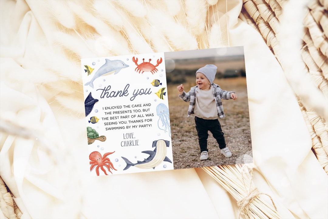 Under the Sea Photo Thank You Card Dolphin Shark Fish Ocean Thank You ...