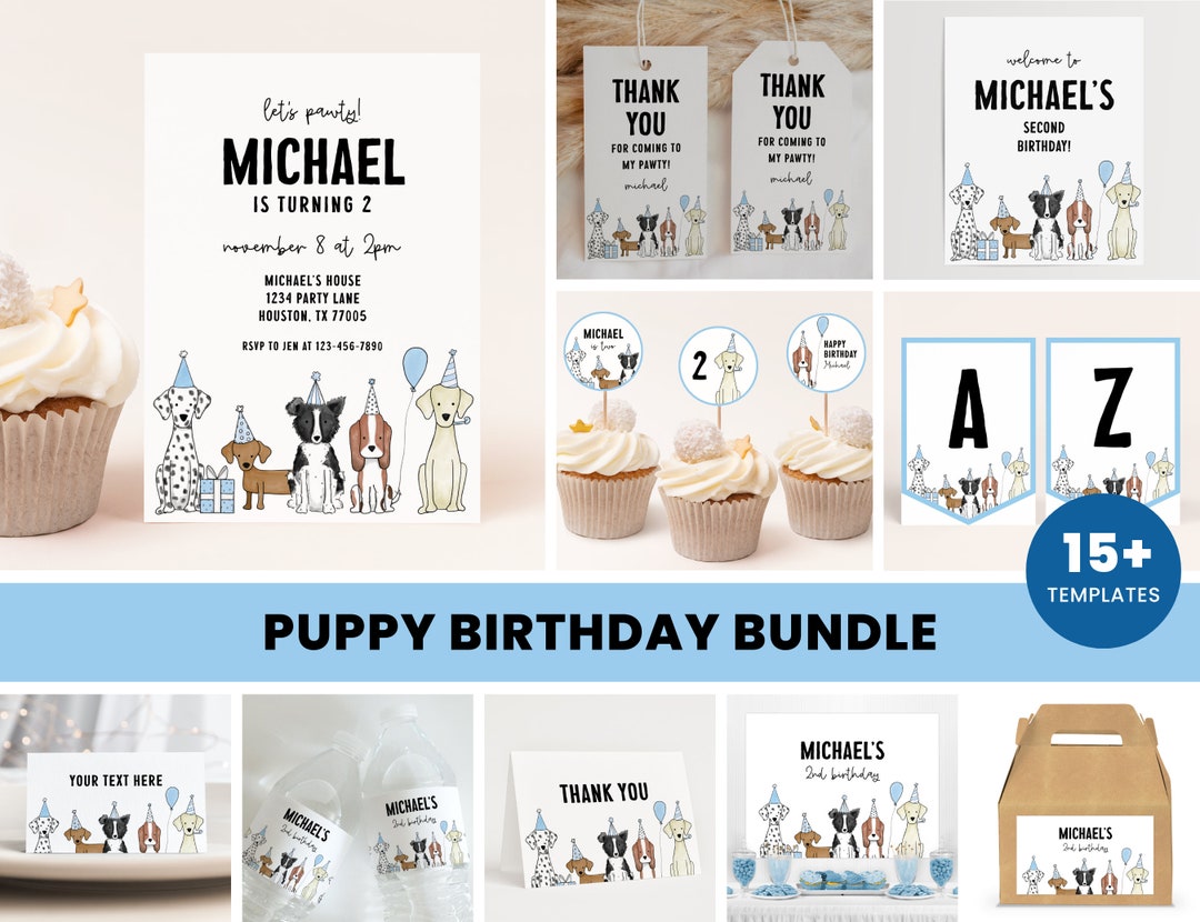 Editable Dog Birthday Invitation Bundle Puppy Pawty Party Pack Puppy ...