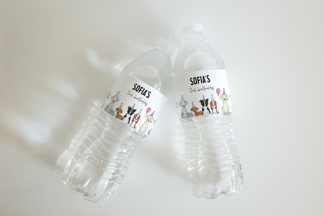 Editable Girl Dog Water Bottle Label, Puppy Water Bottle Label, Girl ...