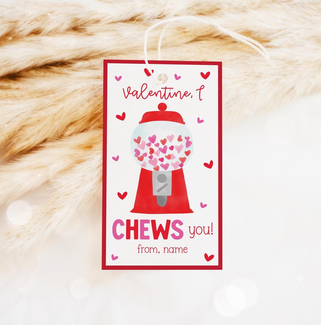 Gum Valentines Day Tag, Gumball Valentine Teacher Team Class Gift Tag ...