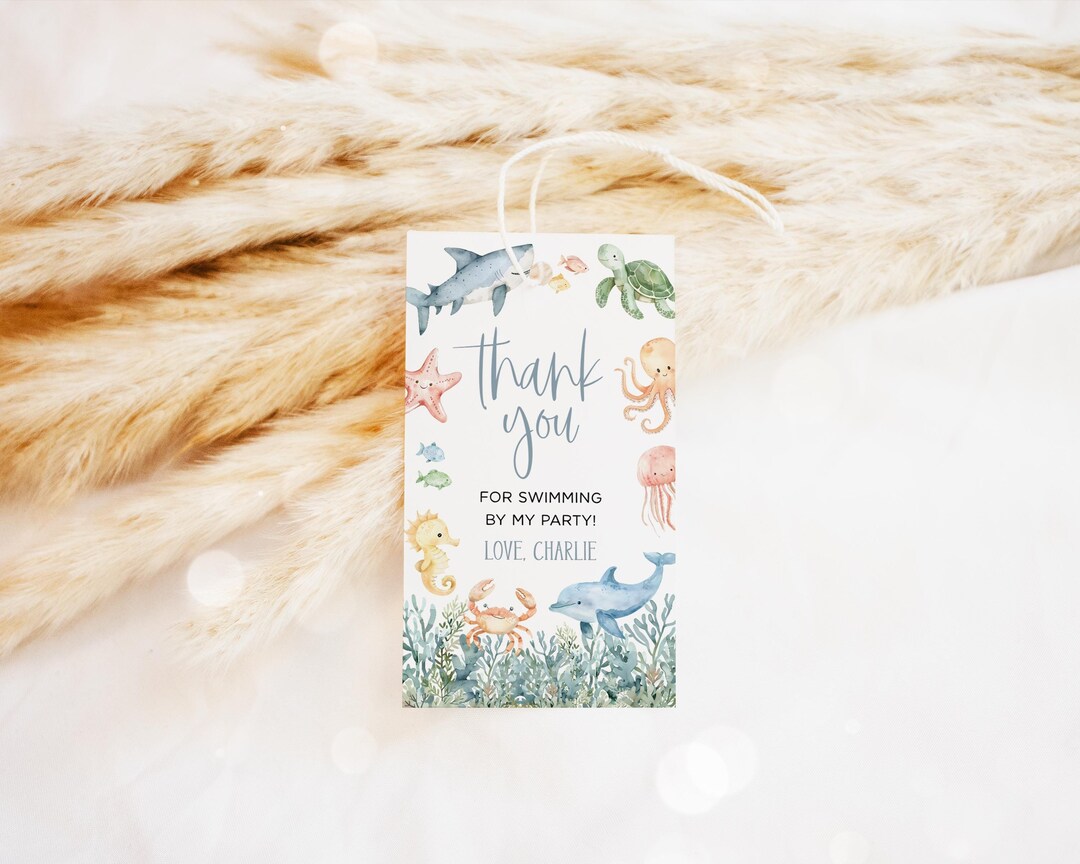 Editable Under the Sea Birthday Party Favor Tag, Dolphin Turtle Shark ...