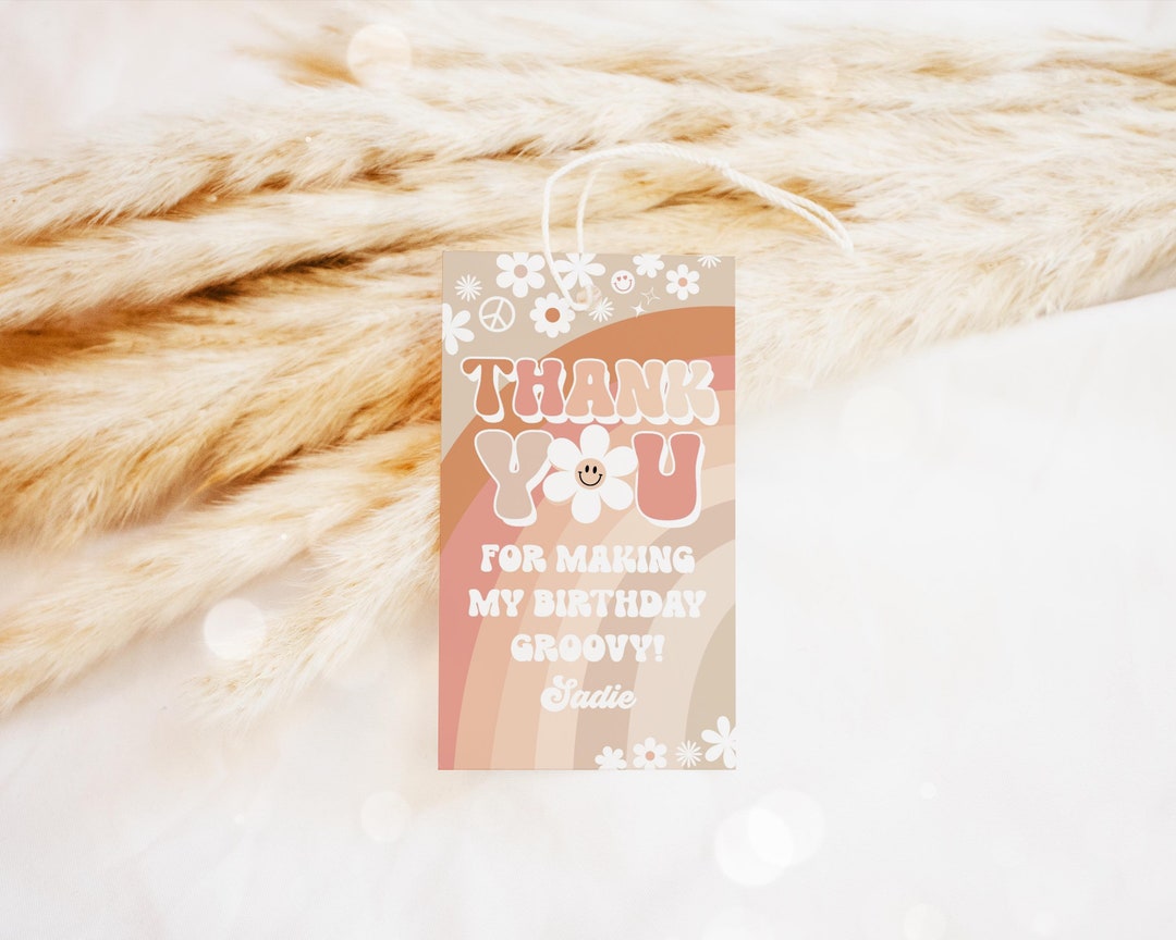 Groovy Favor Tag, Boho Neutral Groovy Rainbow Gift Tag, Retro Rainbow ...