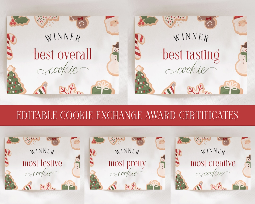 Editable Christmas Cookie Exchange Award Certificates, Holiday Cookie ...