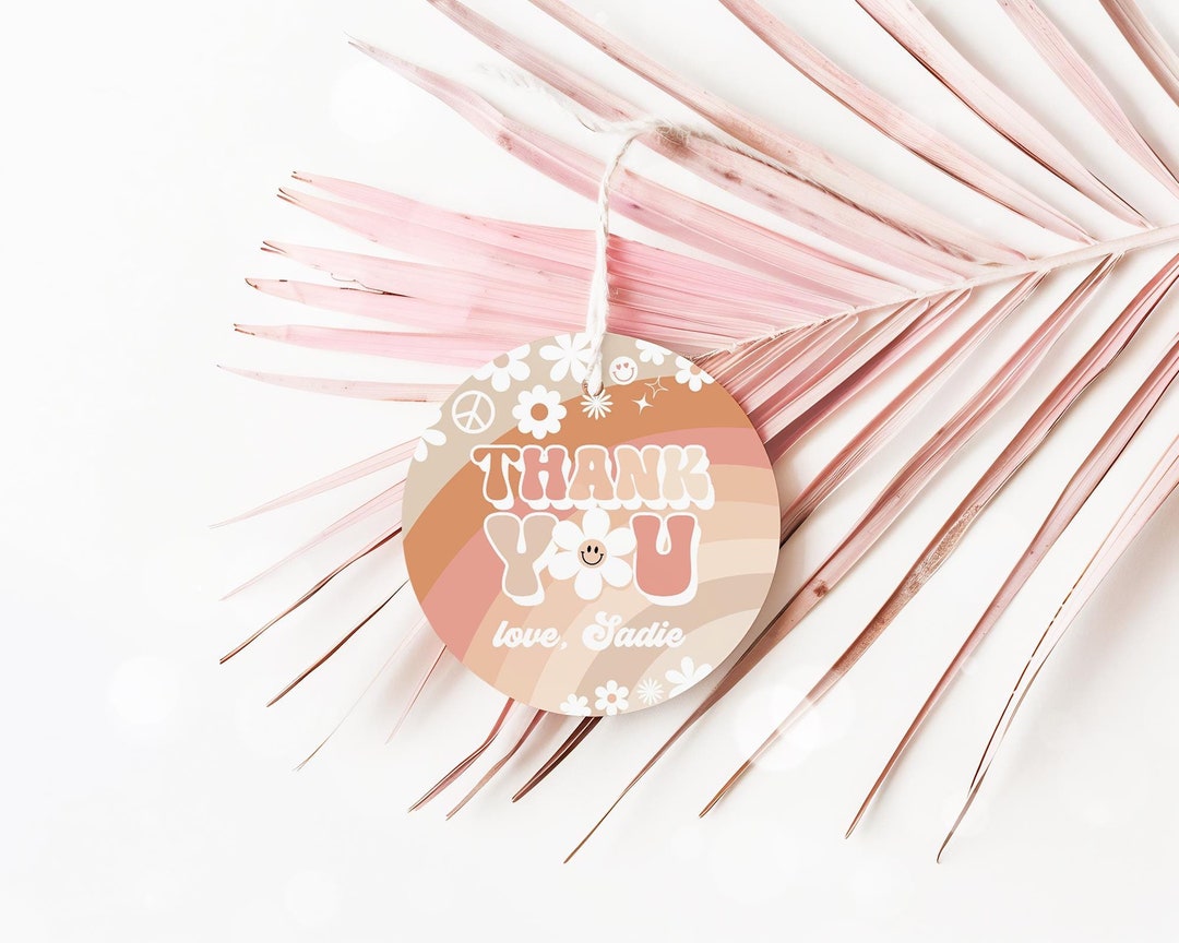Editable Groovy Birthday Party Round Favor Tag, Flower Power Party ...
