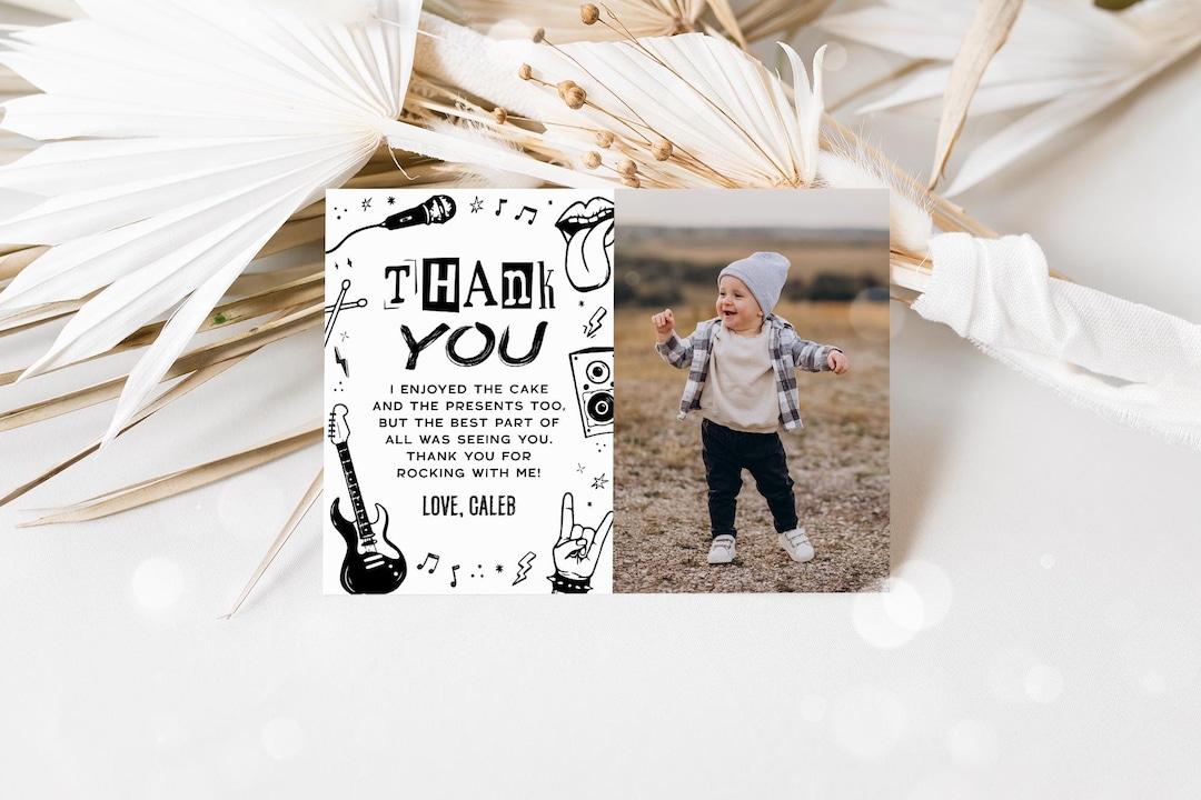 Rock and Roll Photo Thank You Card Rock N Roll Thank You Music Guitar ...