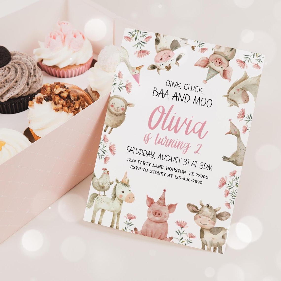 Baa Oink Moo I'm Two Invitation, Farm Girl 2nd Birthday Party, Barnyard ...
